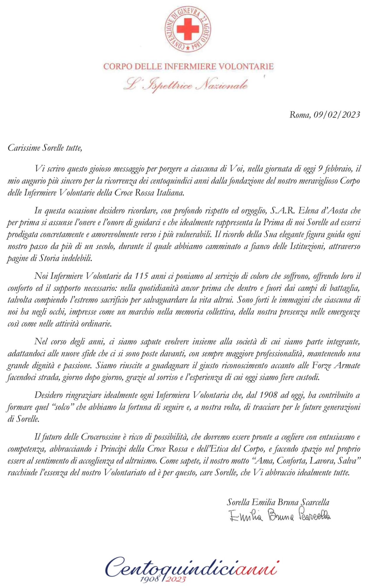 La lettera dell’Ispettrice Nazionale, Sorella Emilia Bruna Scarcella ...